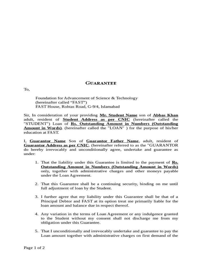 Loan-Guarantor Template | PDF