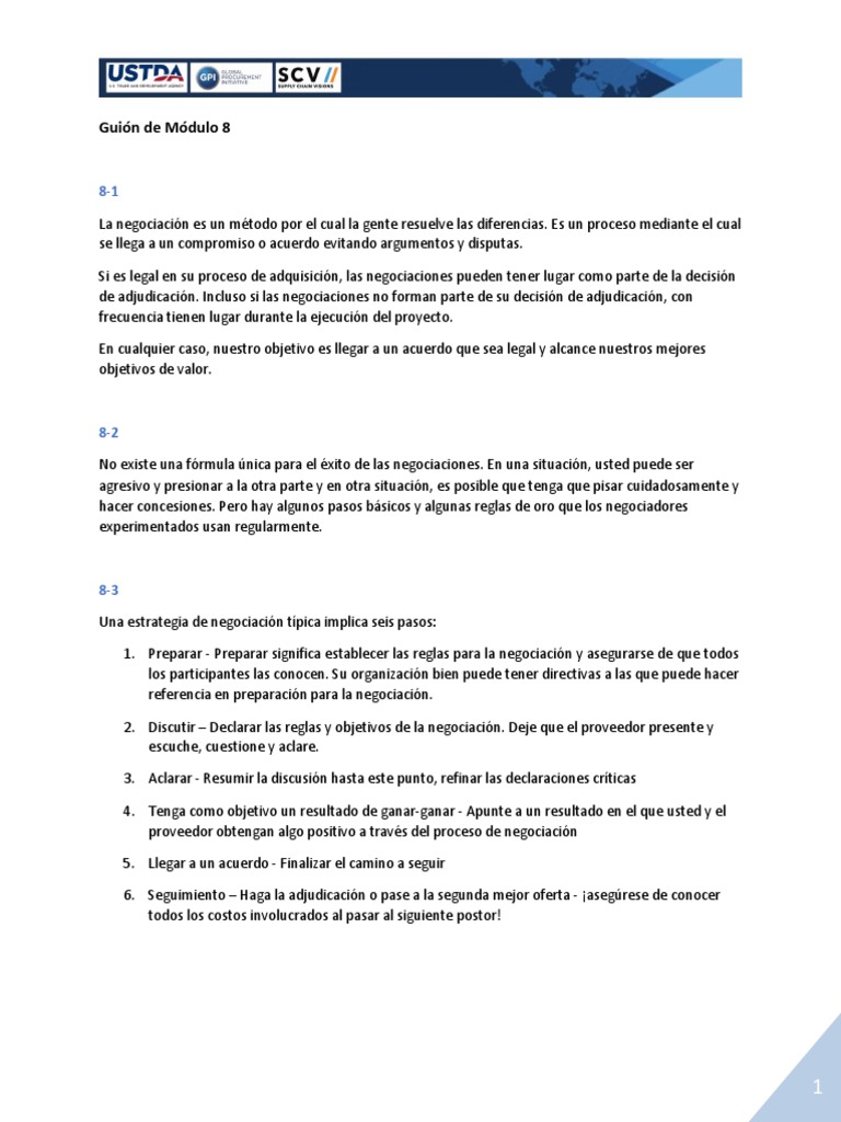 Guión de Módulo 8 | PDF | Negociación