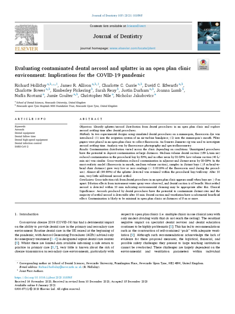 Journal of Dentistry: Sciencedirect | PDF | Experiment | Aerosol