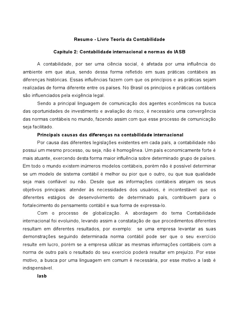 Resumo Cap Teoria Da Contabilidade | PDF | Contabilidade | Patrimônio ...