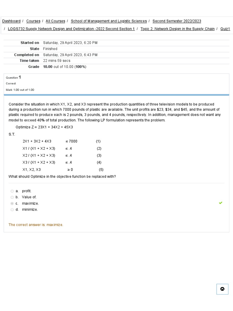 Quiz1 - Attempt Review | PDF | Linear Programming | Systems Theory