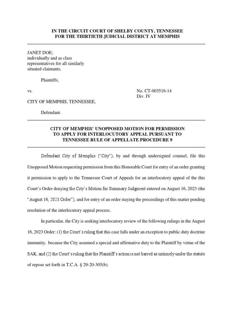 2023-08-10 COM Motion For Permission To Seek Interlocutory Appeal and ...