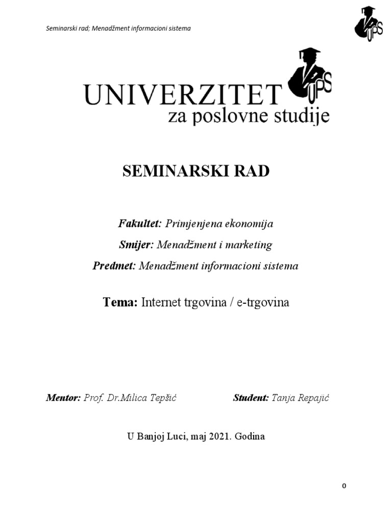 SEMINARSKI RAD - Internet Trgovina | PDF