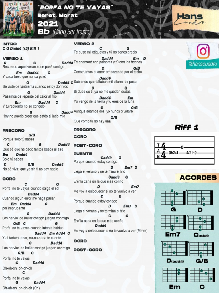 Porfa no te vayas - Beret, Morat - ACORDES | PDF