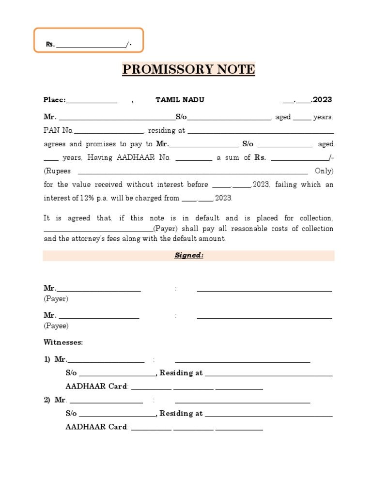 Promissory Note Format | PDF