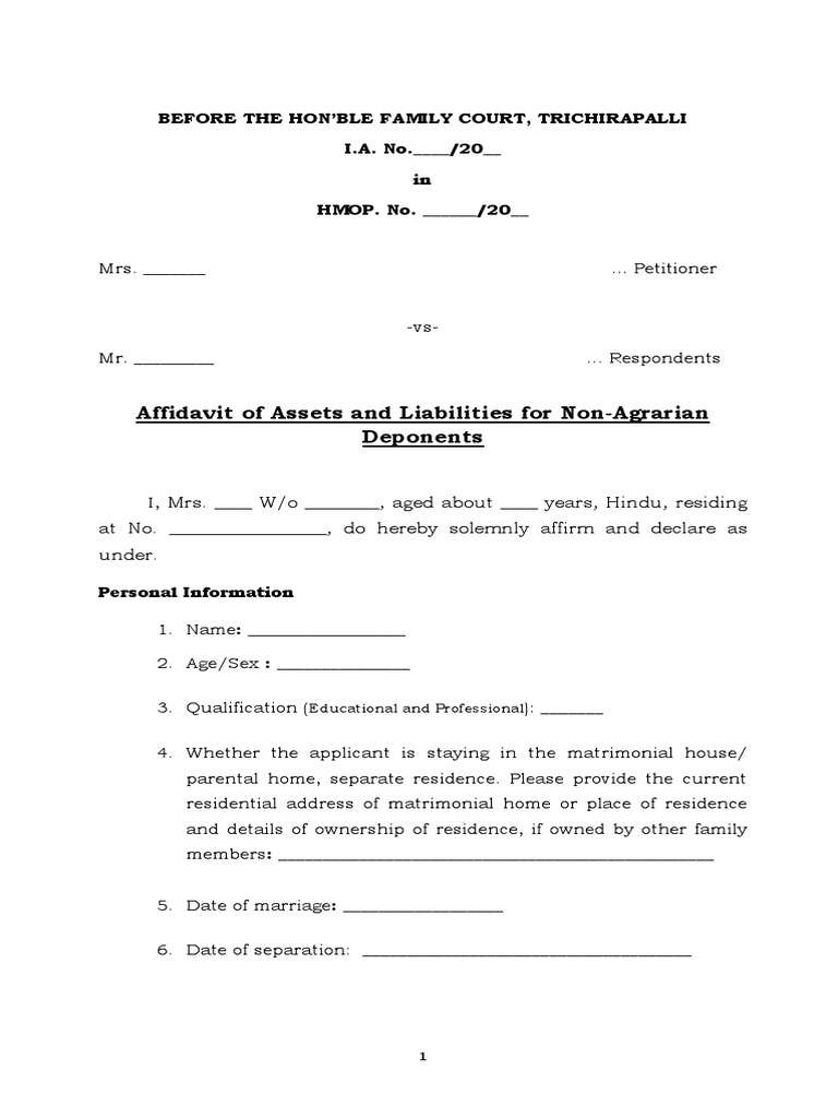 Affidavit of Assets in Trichy Family Court | PDF
