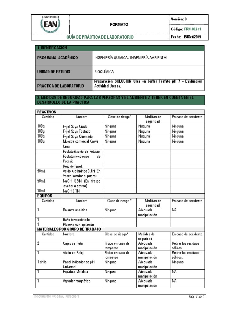 5 PRACTICA Preparación Buffer 7 Urea - Evaluacion Actividad Ureasa | PDF