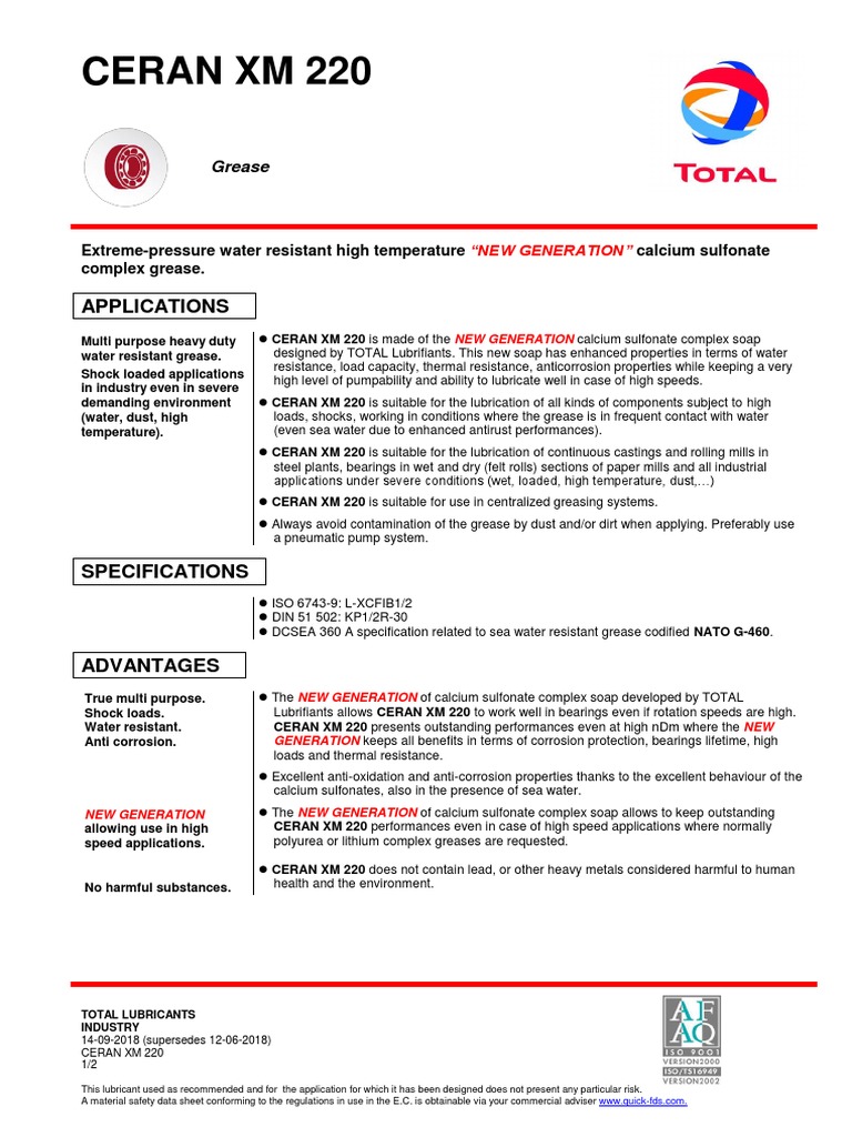 TDS - Total - Ceran XM 220 - 4KF - 201809 - en | PDF