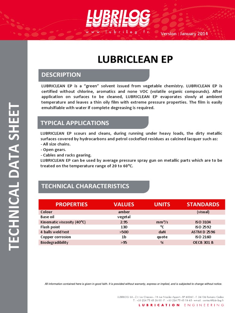 Lubriclean EP Technical Data Sheet | PDF