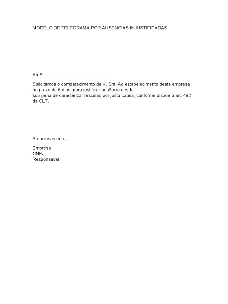 Modelo de Telegrama Por Ausencias Injustificadas | PDF