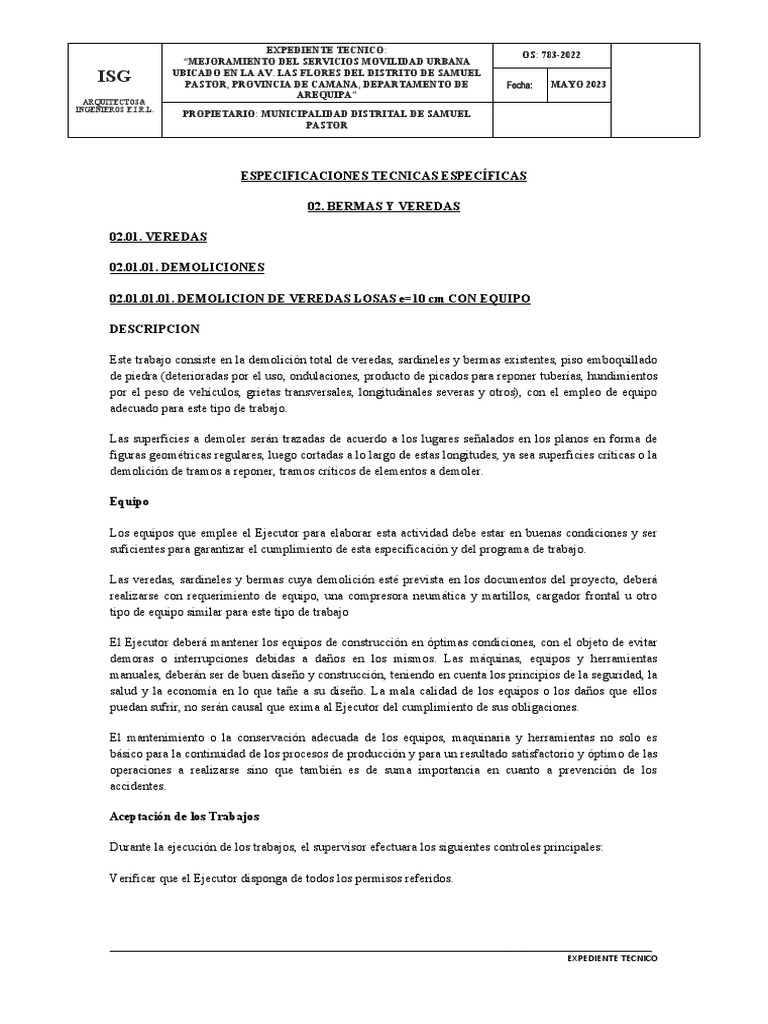 3. ESPECIFICACIONES TECNICAS BERMAS Y VEREDAS | PDF