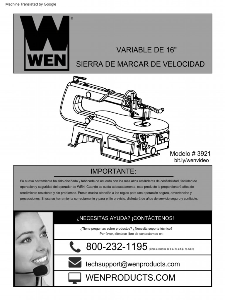 Manual Sierra Wen 16 Modelo 3921 Español | PDF | Tornillo | Enchufes y tomas de corriente alterna