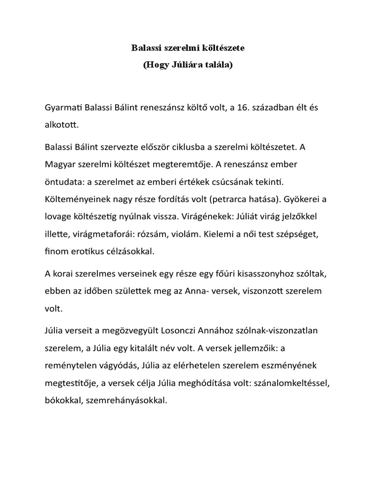 Balassi Szerelmi Költészete | PDF
