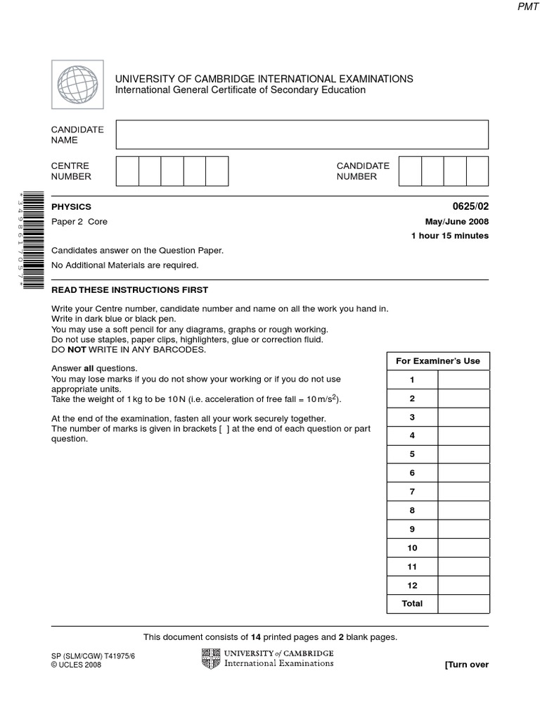 June 2008 QP - Paper 2 CIE Physics IGCSE | PDF