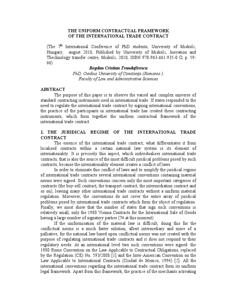 Bogdan Trandafirescu The Uniform Contractual Framework | PDF | Finance ...