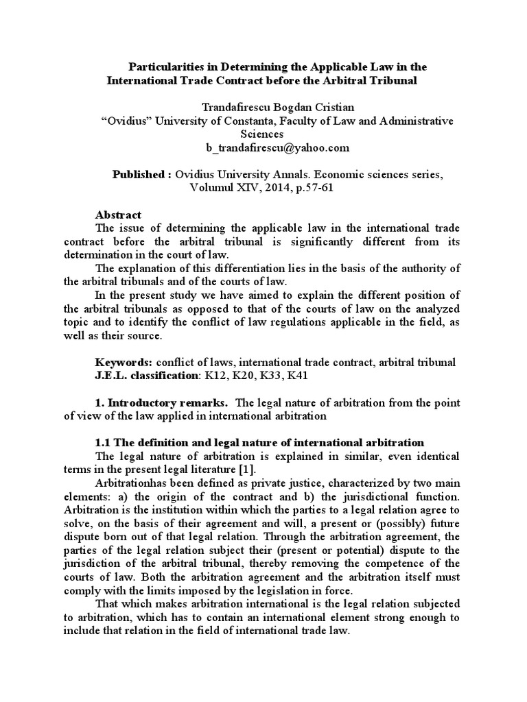 Particularities in Determining The Applicable Law in The International ...
