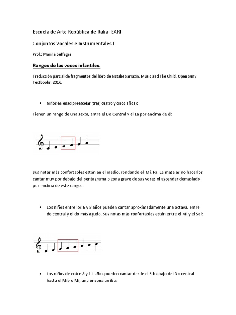 Rangos Vocales Infantiles | PDF