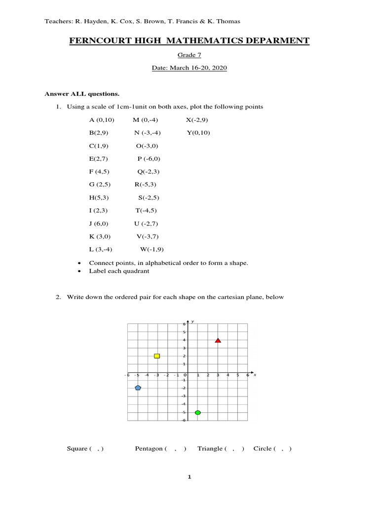 Grade 7 Worksheet #1 - R. Hayden | PDF | Cartesian Coordinate System ...