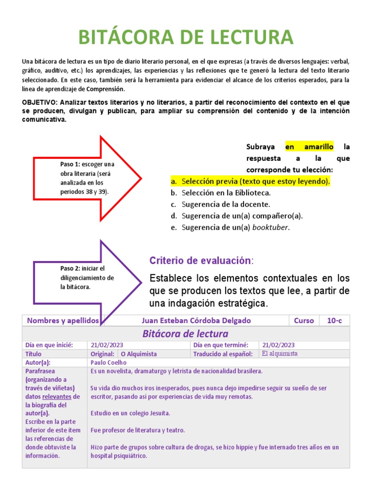 INSTRUCCIONES Bitácora de Lectura (1) | PDF