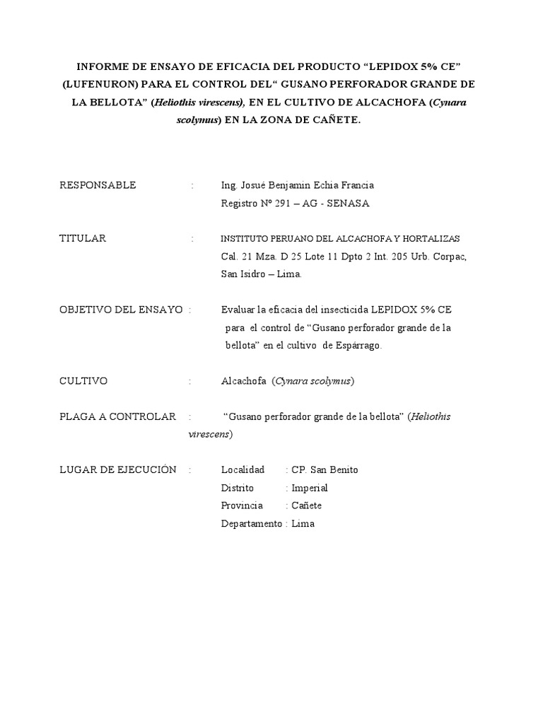 Informe Lepidox Heliothis-Alcachofa-Cañete | PDF | Alcachofa | Agricultura