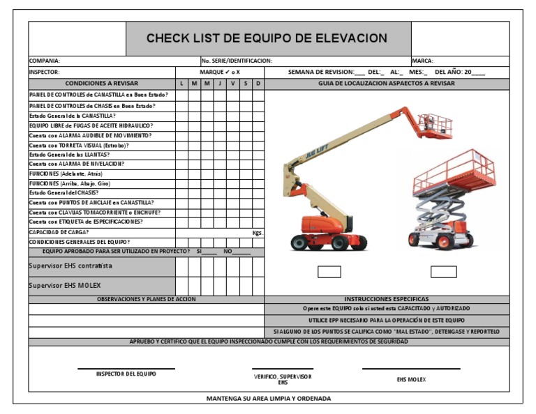 Check List Equipo de Elevacion | PDF