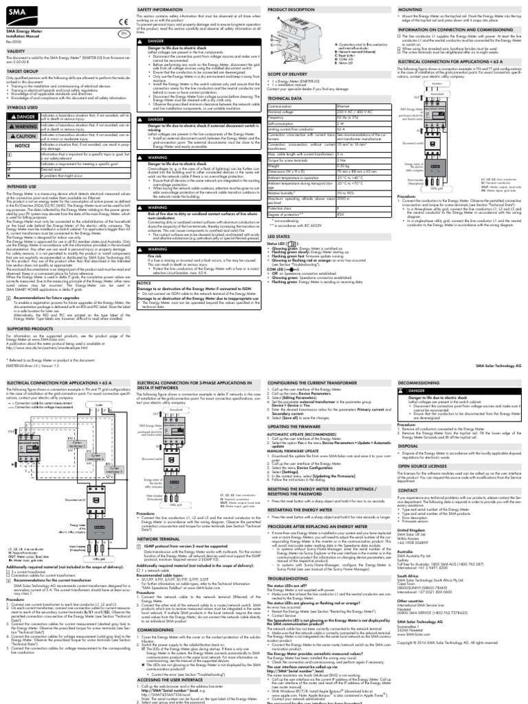 SMA Energy Meter | PDF | Electrical Grid | Computer Network