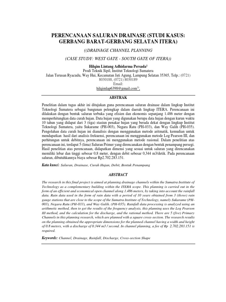 Perencanaan Drainase ITERA: Gerbang Barat-Selatan | PDF | Sains ...