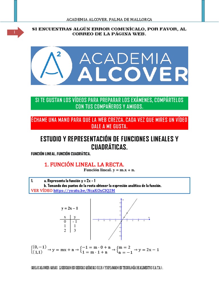 Funciones Lineal y Cuadratica | Descargar gratis PDF | Análisis complejo | Álgebra abstracta