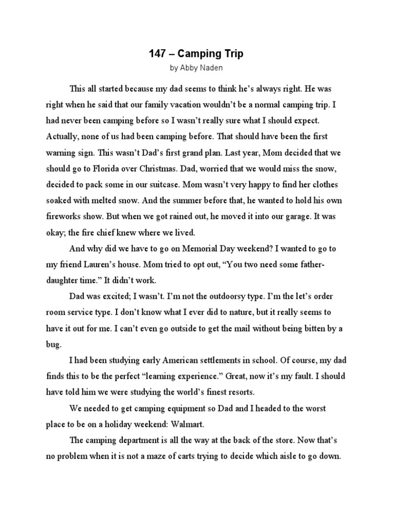 Camping Trip: National Speech Competition Piece | PDF