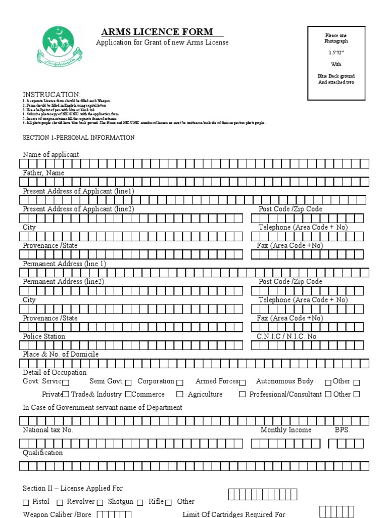 Arms Licence Form Govt | PDF | License | Government Information