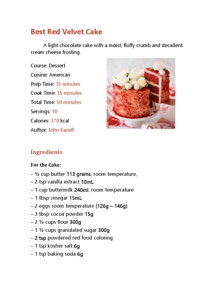 Best Red Velvet Cake | PDF | Cakes | Butter