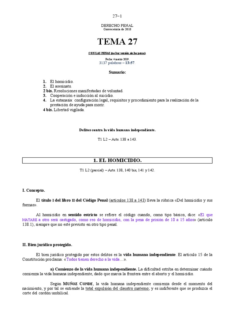 Tema 27 Homicidio | PDF