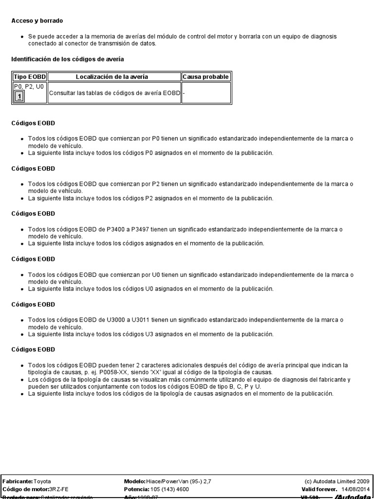 Codigos Toyota Con Eobd | PDF | Sistema de freno antibloqueo | Vehículos