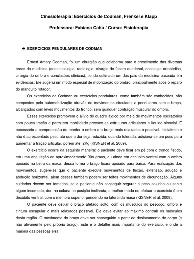 Exercícios de Codman, Frenkel e Klapp | PDF