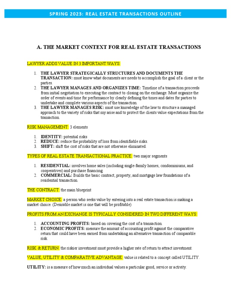 Real Estate Transactions Outline | PDF | Law