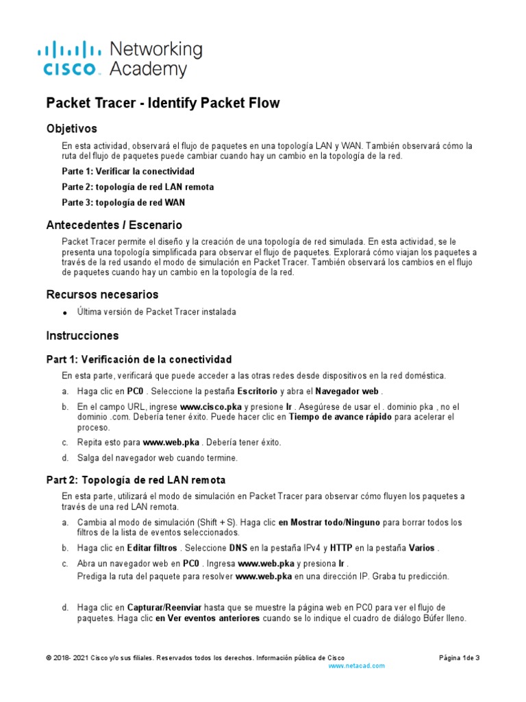 9.2.4 Packet Tracer - Identify Packet Flow | PDF