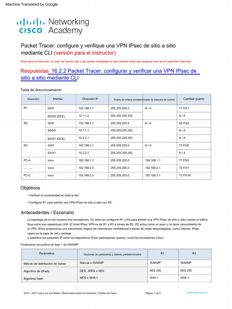 16.2.2 Packet Tracer - Configure and Verify A Site-to-Site IPsec VPN ... 16.2.2 Packet Tracer - Configure and Verify A Site-to-Site IPsec VPN ...