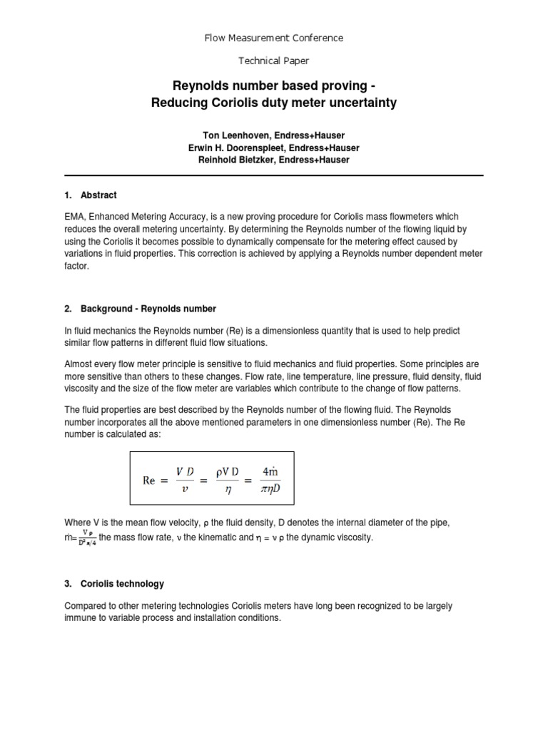 Technical Paper - Reynolds Number Based Proving | PDF | Flow ...