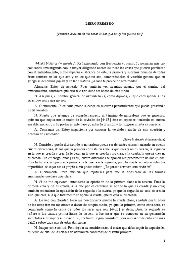 Sobre Las Naturalezas. Libro I (J. Escoto Eriúgena) | PDF