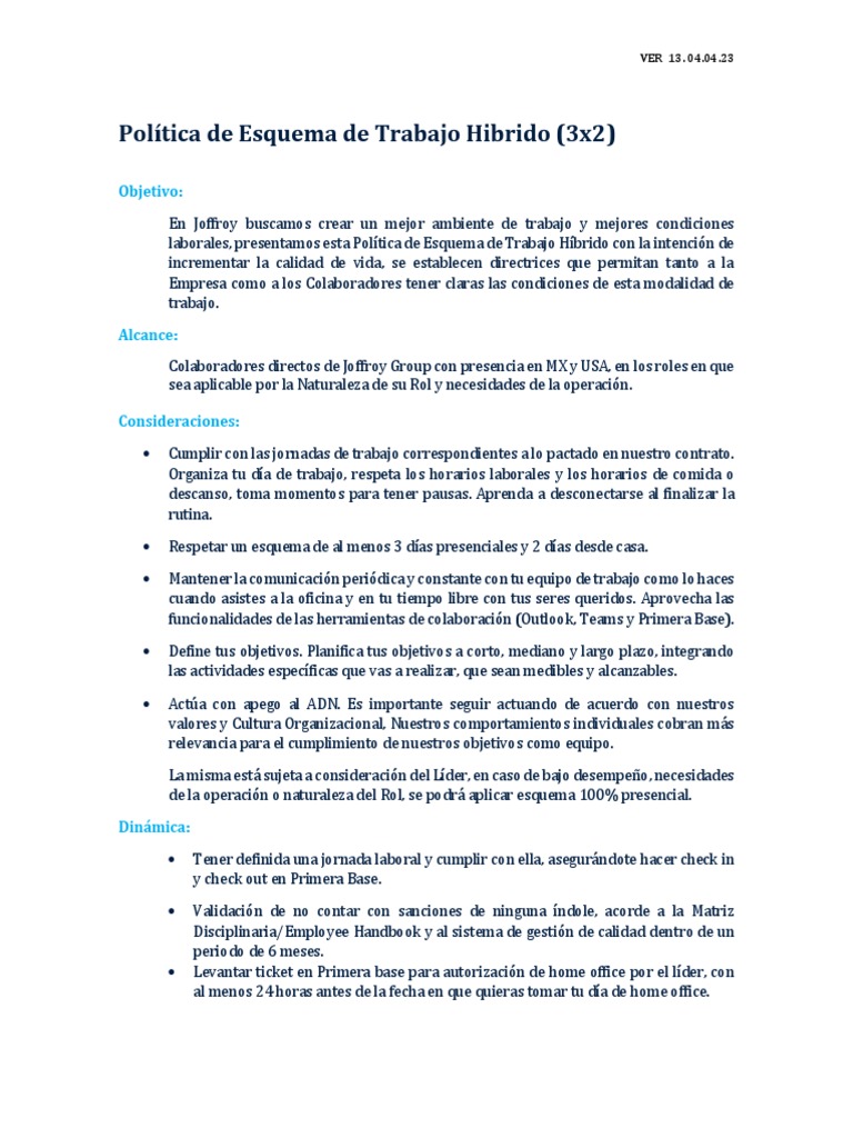Política de Esquema de Trabajo Hibrido | PDF | Business