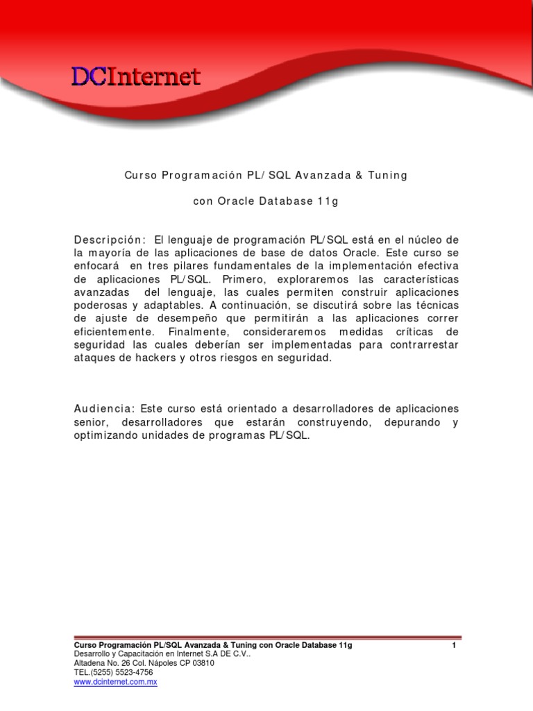Dcinternet Curso Oracle Database 11g Advanced Plsql Programming Tuning Pdf 