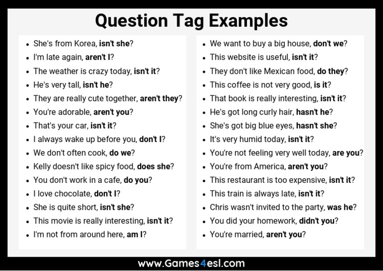 Question Tag Examples PDF | PDF