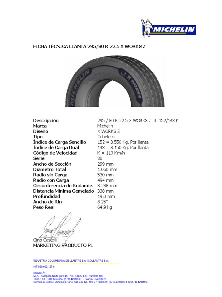 Ficha Técnica 295 80 R 22.5 X WORKS Z | PDF