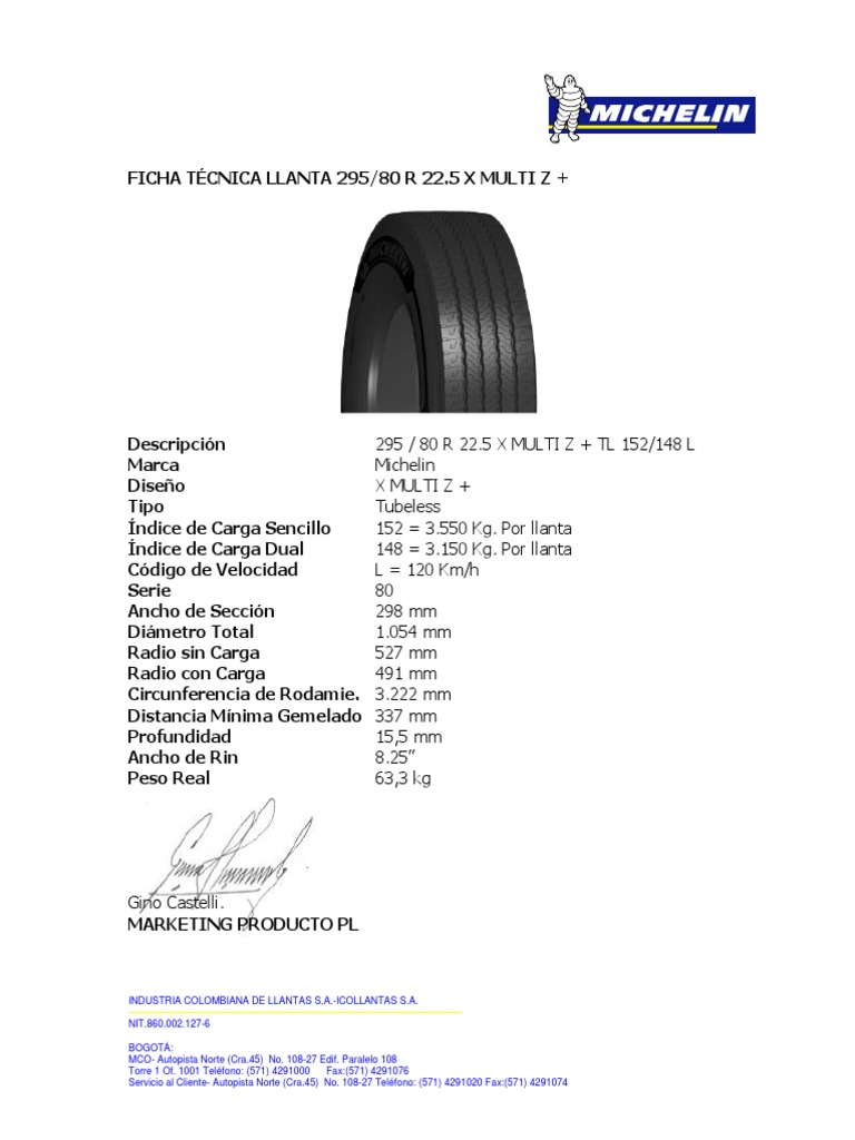 Ficha Técnica 295 80 R 22.5 X MULTI Z+ | PDF