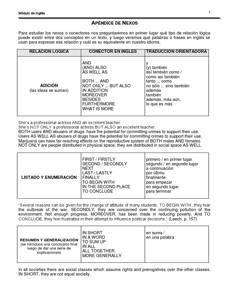 APÉNDICE - Conectores-Preposiciones-Verbos Irreg. | PDF