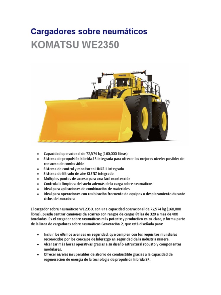 Cargador sobre neumáticos KOMATSU WE-2350 | PDF | Vehículo híbrido | Propulsión de naves espaciales