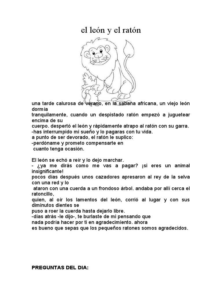 El león y el ratón: fábula y actividades | PDF | Novela negra ...