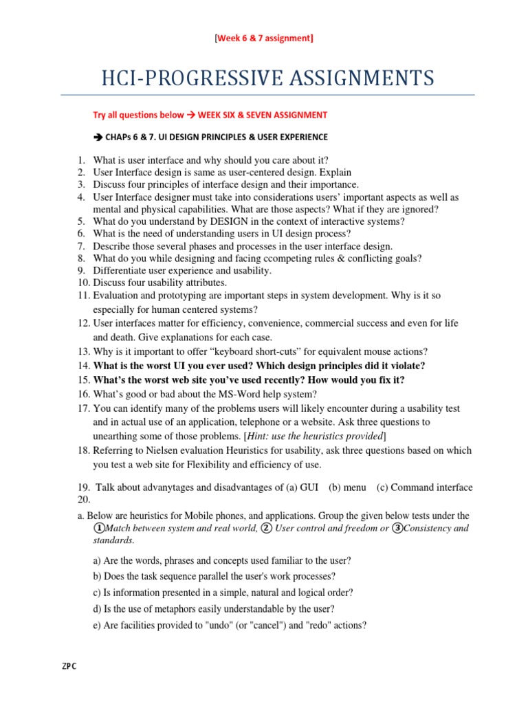 Week 6 & 7 Hci Assignments | Download Free PDF | User Interface Design | Usability