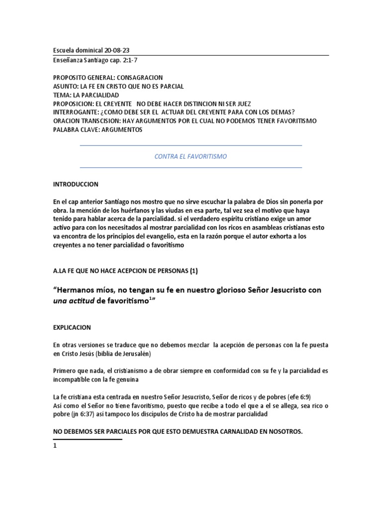 Parcialidad en La Iglesia | PDF | Fe | Jesús