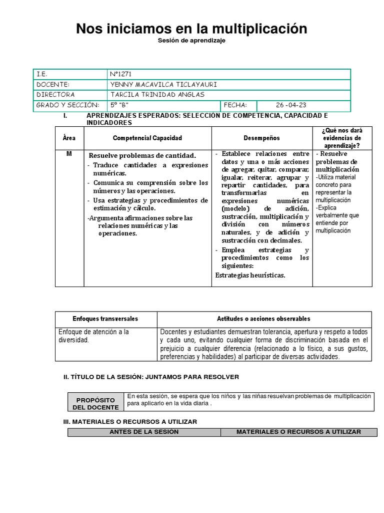 Introducción a la Multiplicación en Clase | PDF